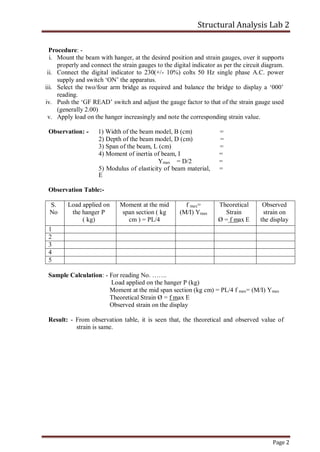 Structural analysis 2 lab manual | PDF