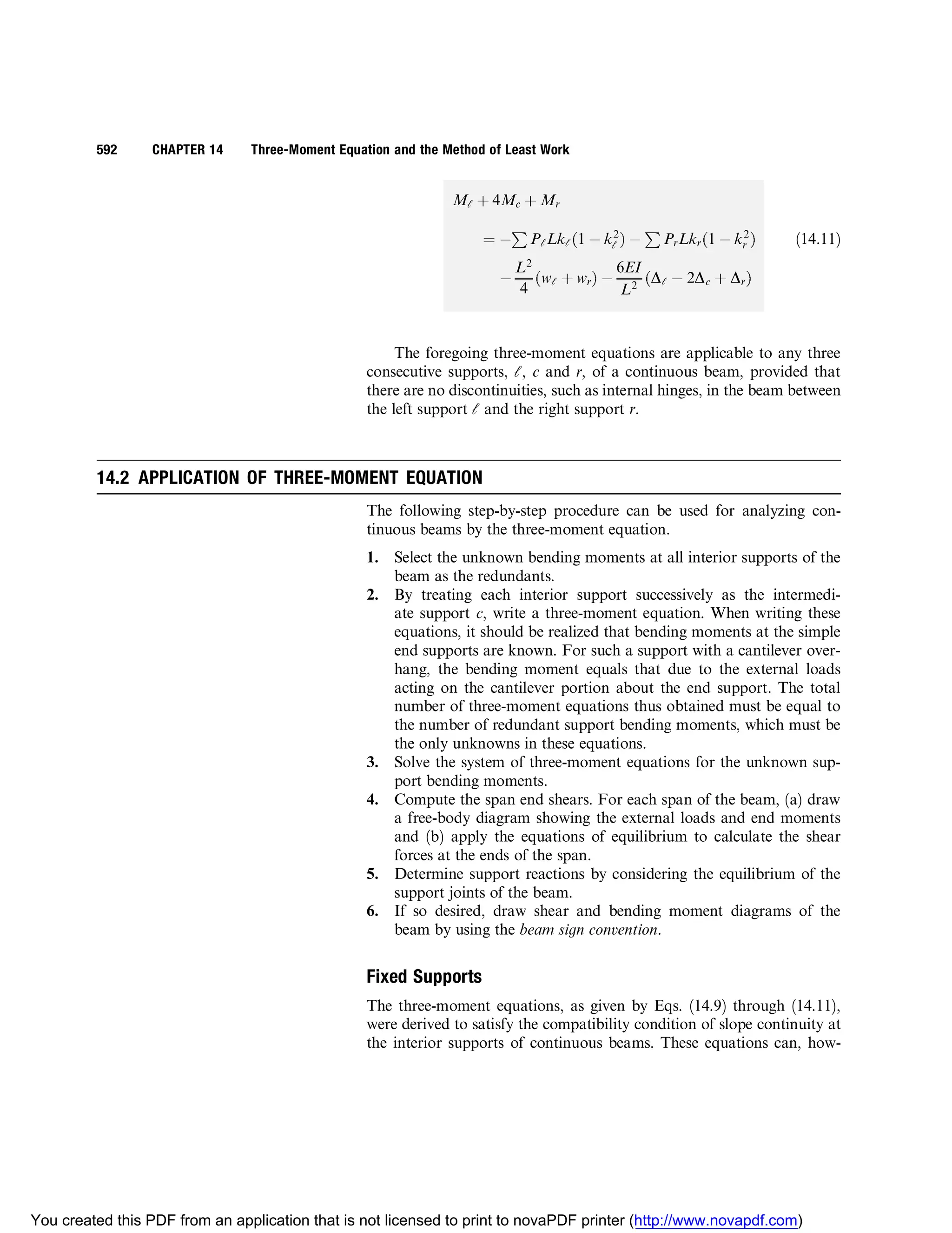 Three-Moment Equation and the Method of Least Work :Structural analysis aslam kassimali 4 ...