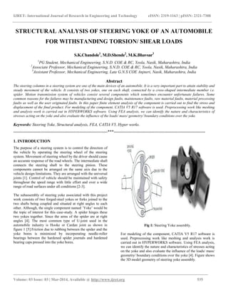 Structural analysis of steering yoke of an automobile for withstanding ...