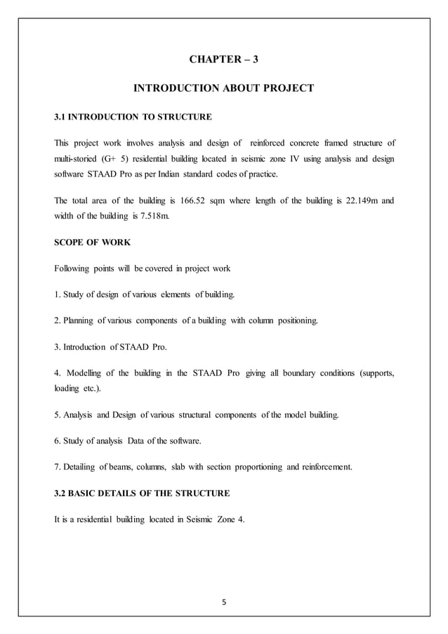 Structural anaysis and design of g + 5 storey building using bentley stadd pro software | DOCX