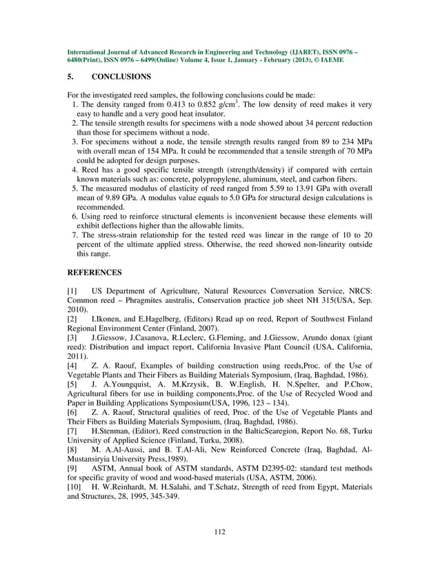 Structural behavior of reed evaluation of tensilestrength ...