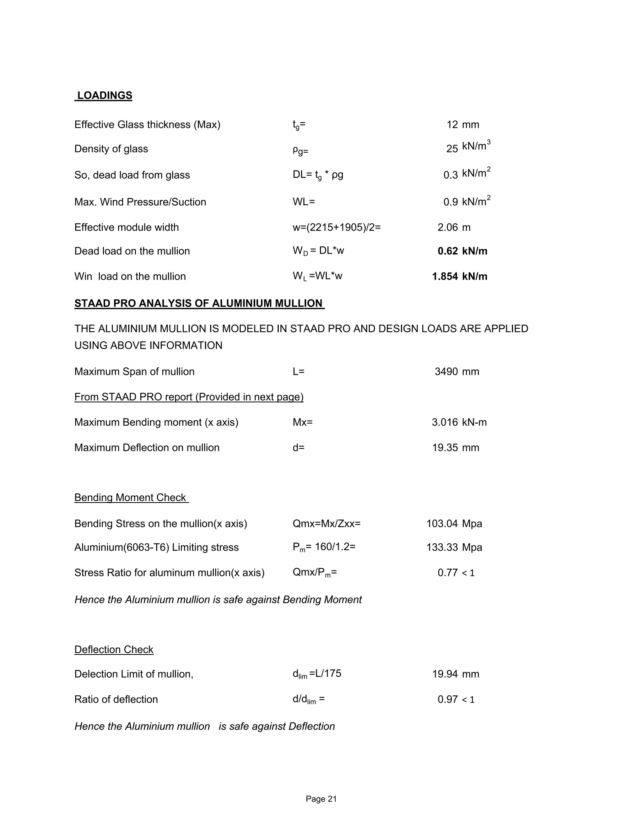 STRUCTURAL CALCULATION - CURTAIN WALL (SAMPLE DESIGN) | PDF