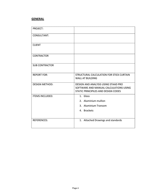 STRUCTURAL CALCULATION - CURTAIN WALL (SAMPLE DESIGN) | PDF