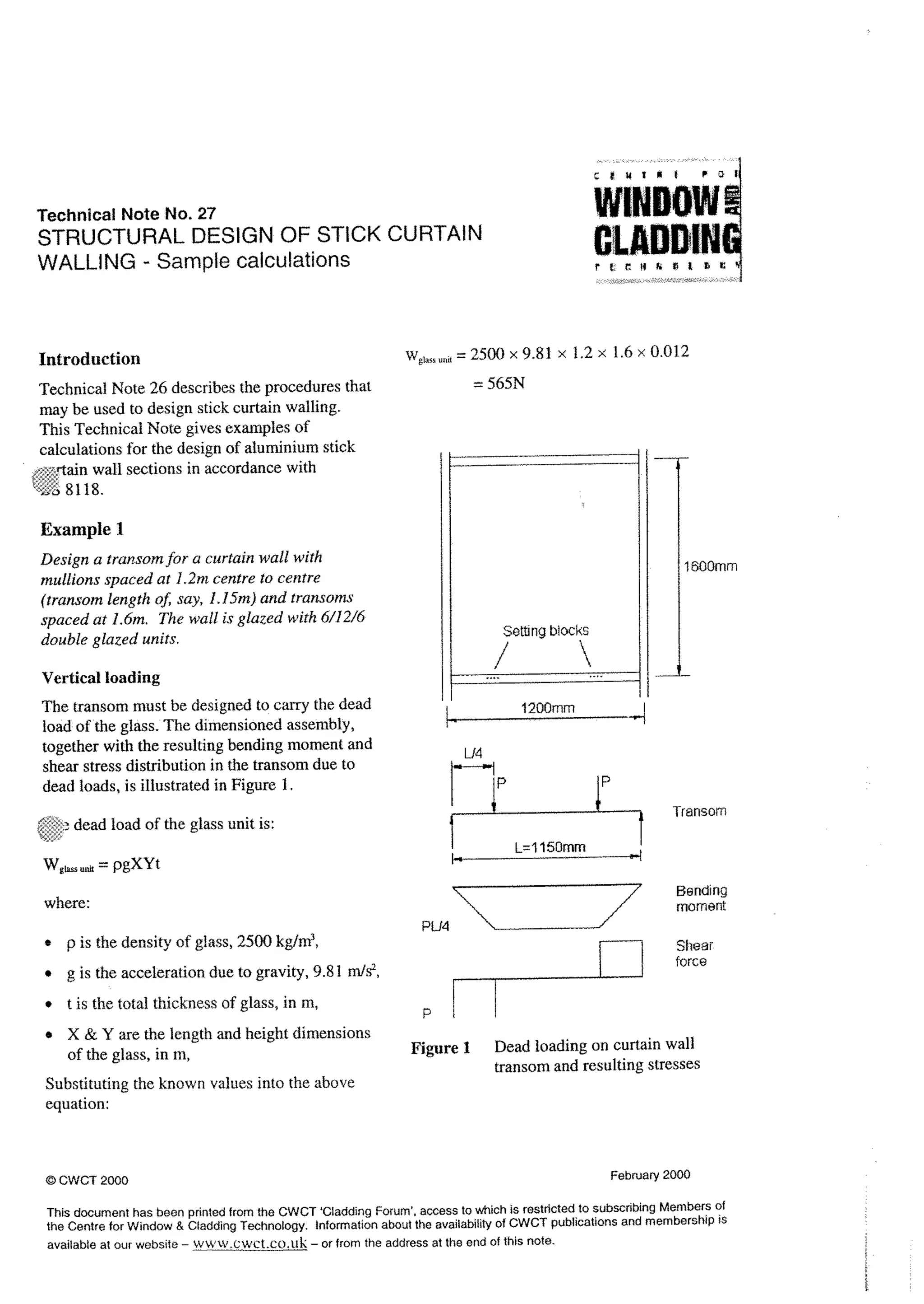 Structural design of stick curtain walling sample calculations | PDF