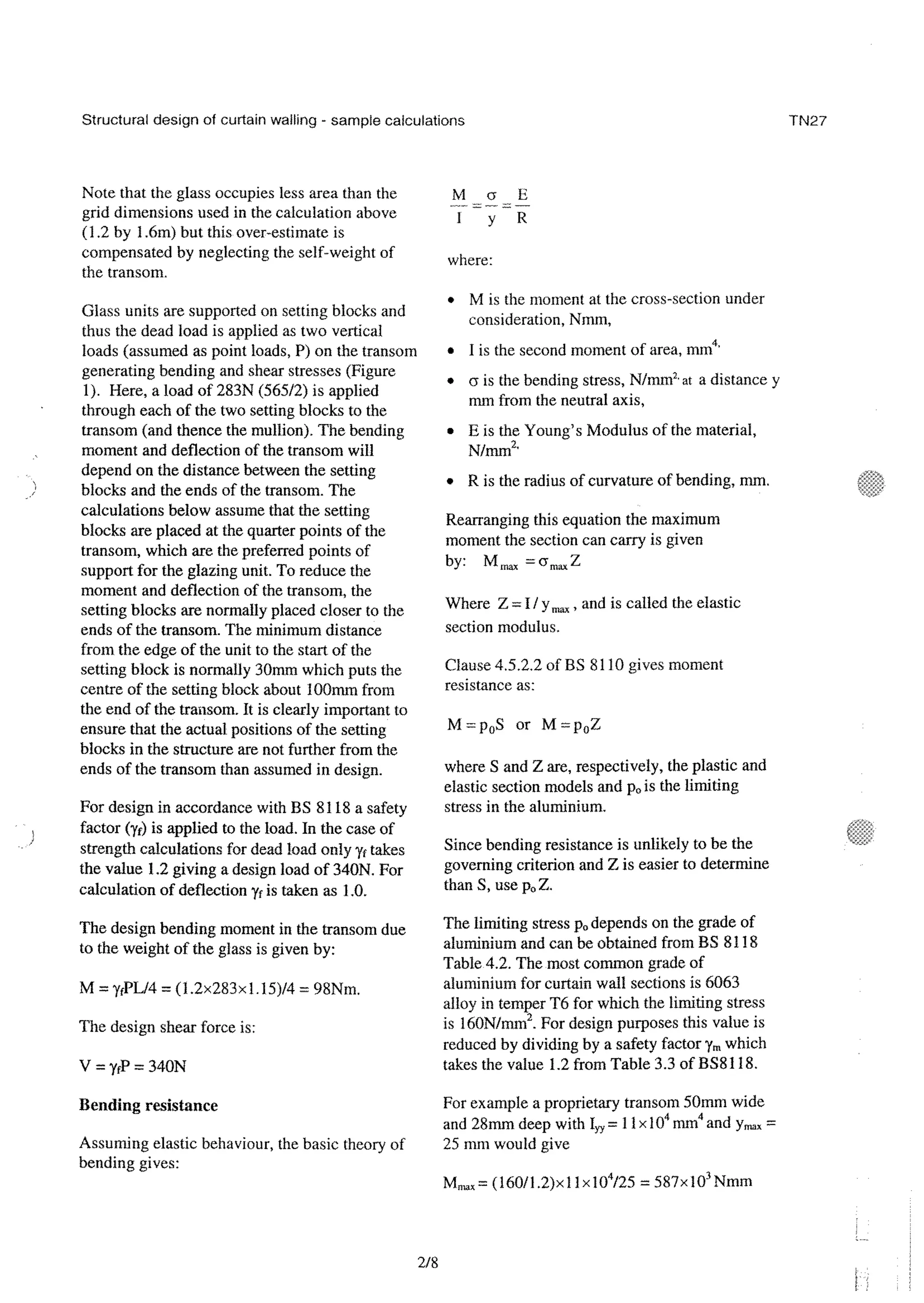 Structural design of stick curtain walling sample calculations | PDF