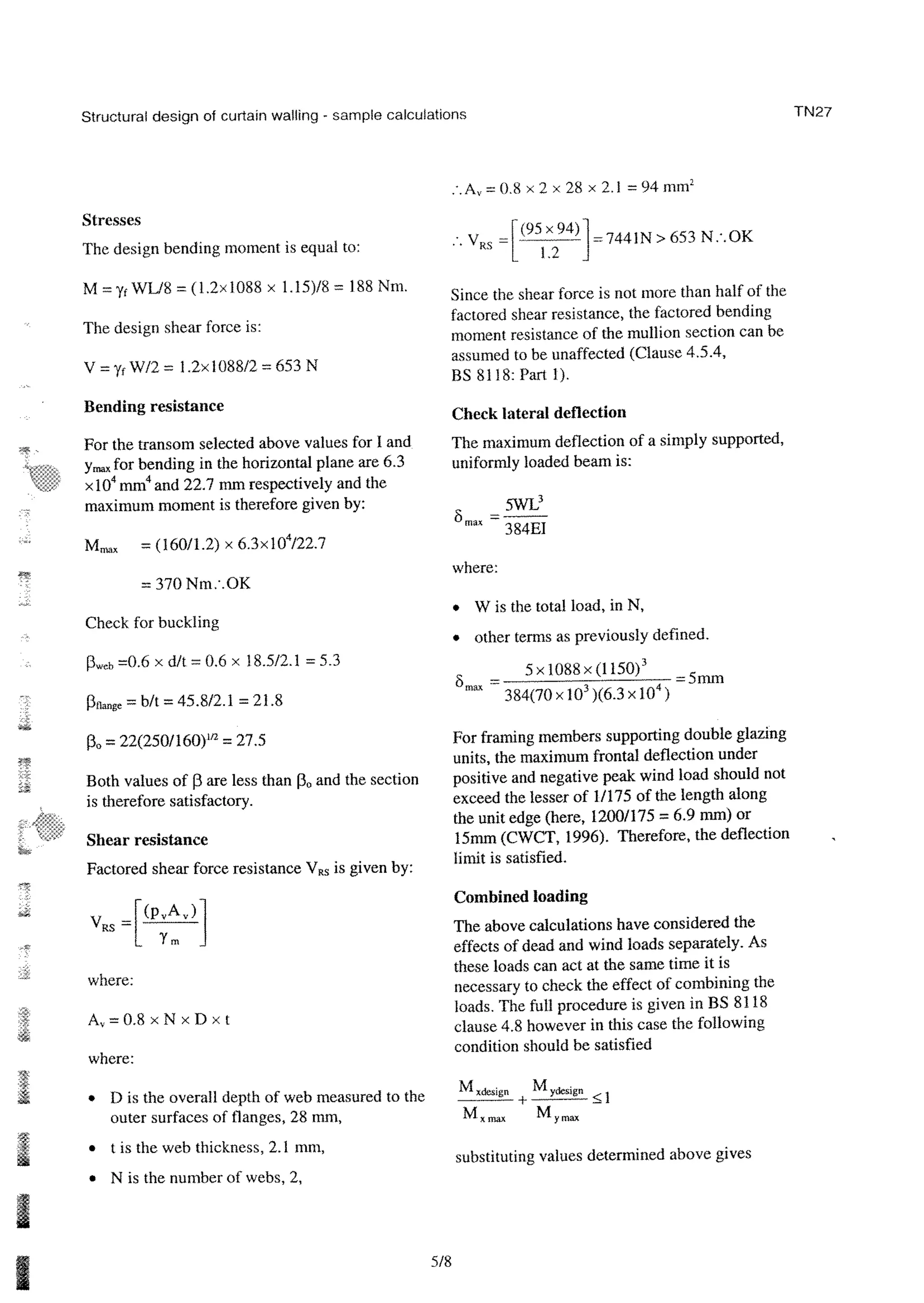 Structural design of stick curtain walling sample calculations | PDF