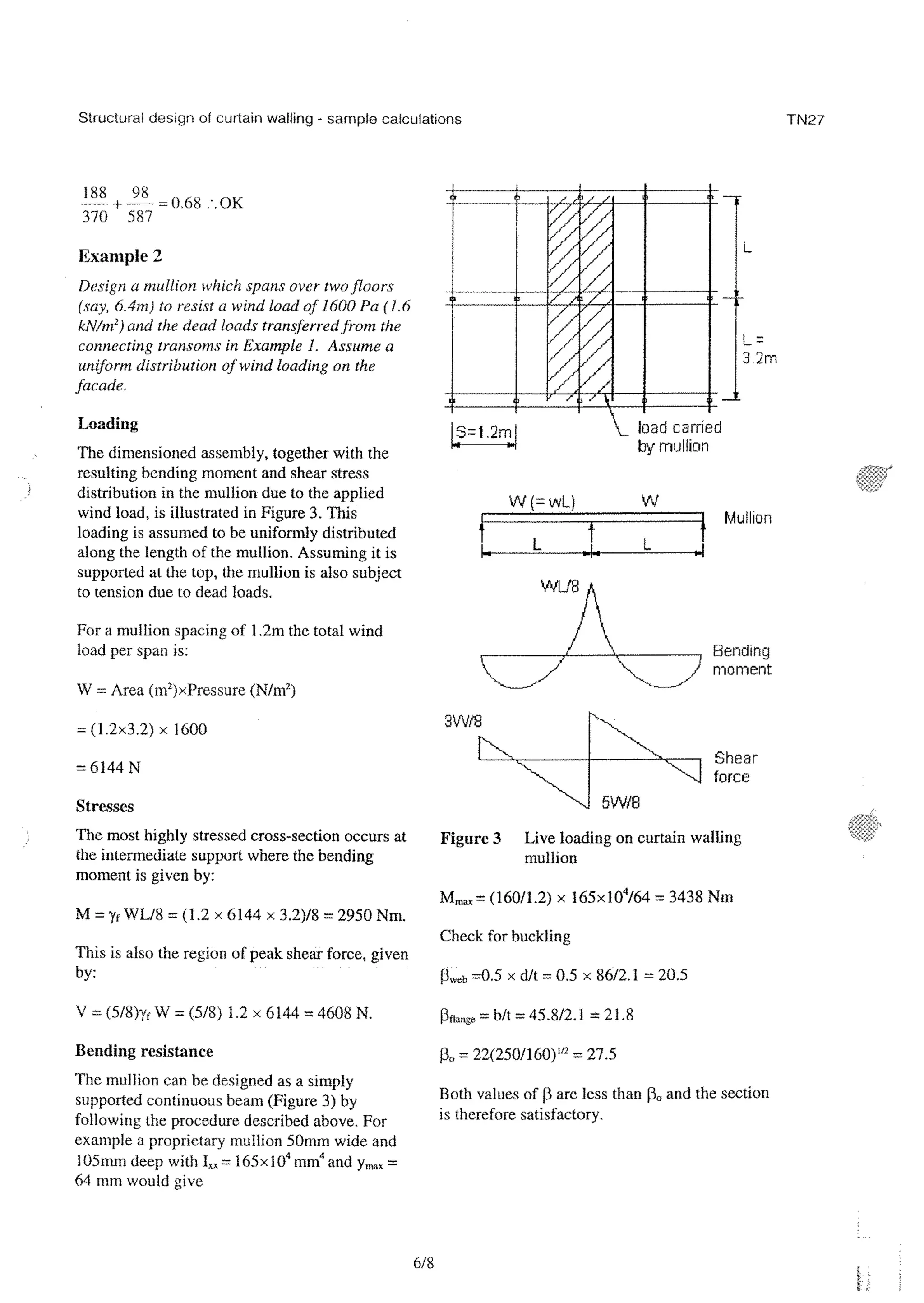 Structural design of stick curtain walling sample calculations | PDF