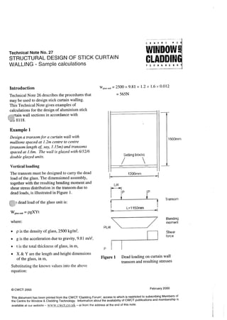 Structural design of stick curtain walling sample calculations | PDF