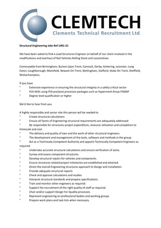 Structural Engineering Jobs Ref 1401-21 | PDF