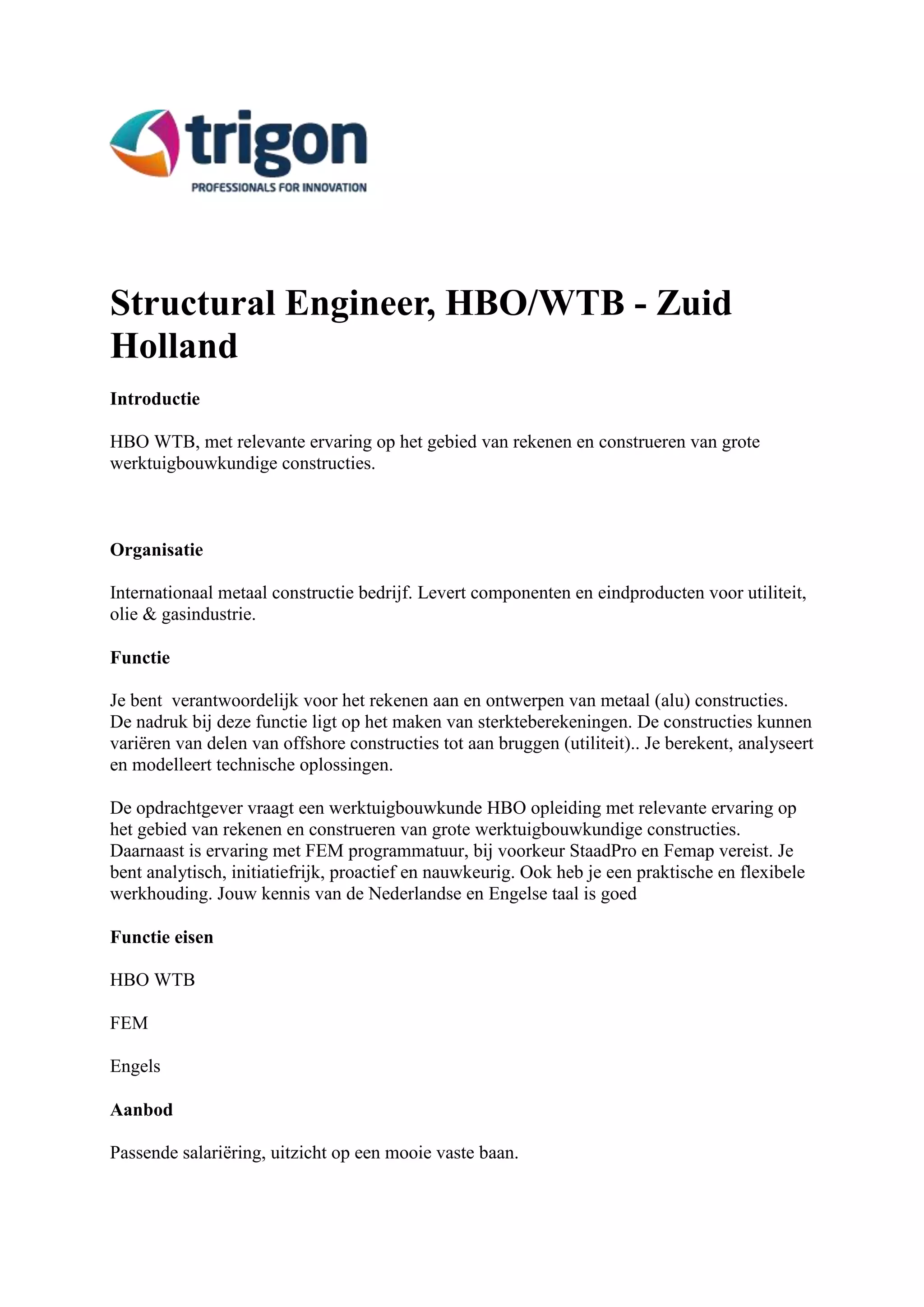 Structural Engineer HBO Werktuigbouwkunde | PDF