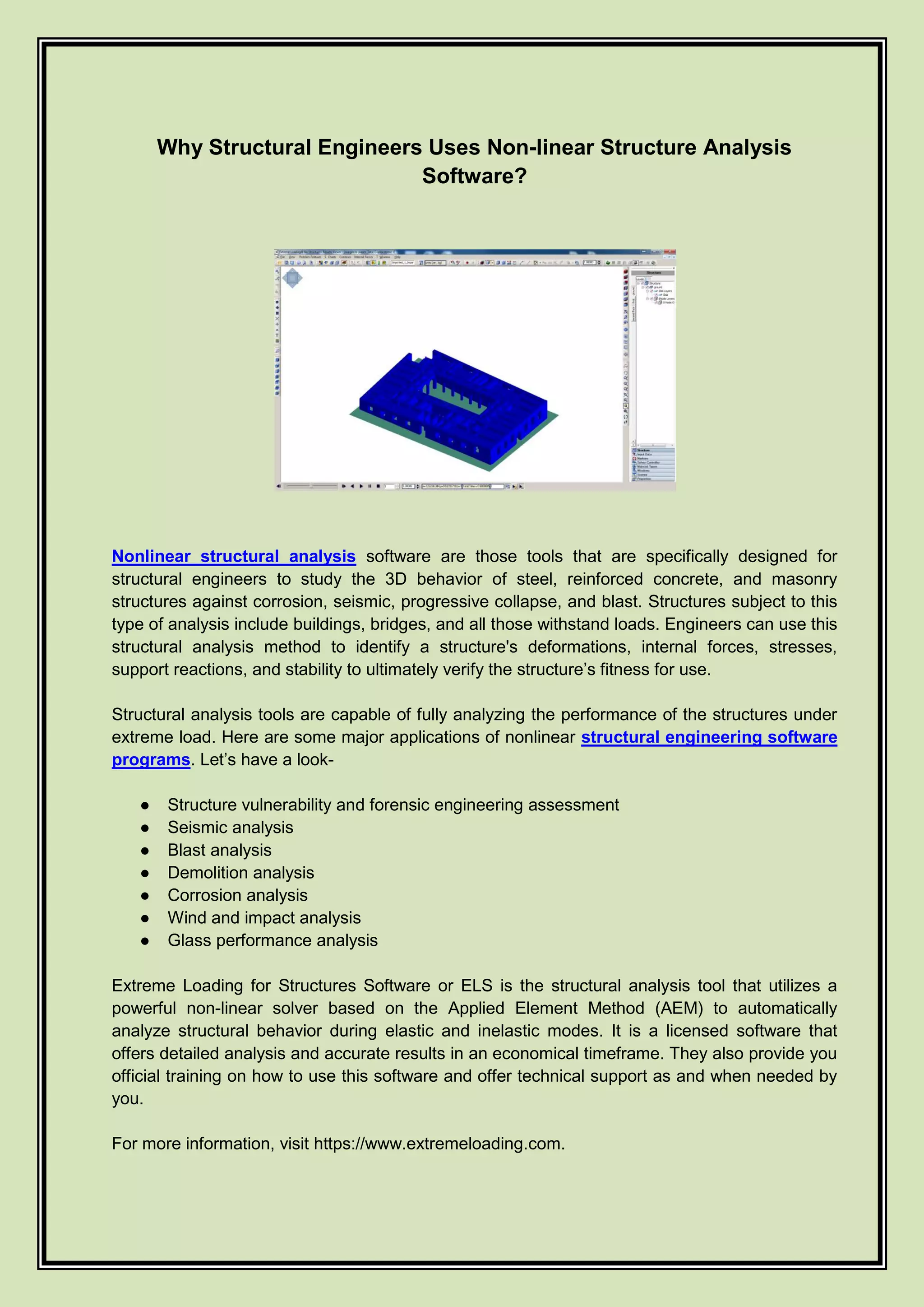 Why Structural Engineers Uses Non Linear Structure Analysis Software Pdf