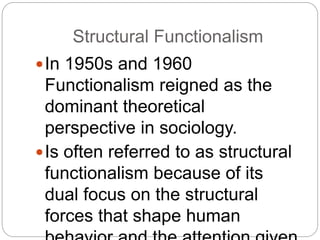Structural functionalism - DISCIPLINE AND IDEAS IN THE SOCIAL SCIENCE | PPT