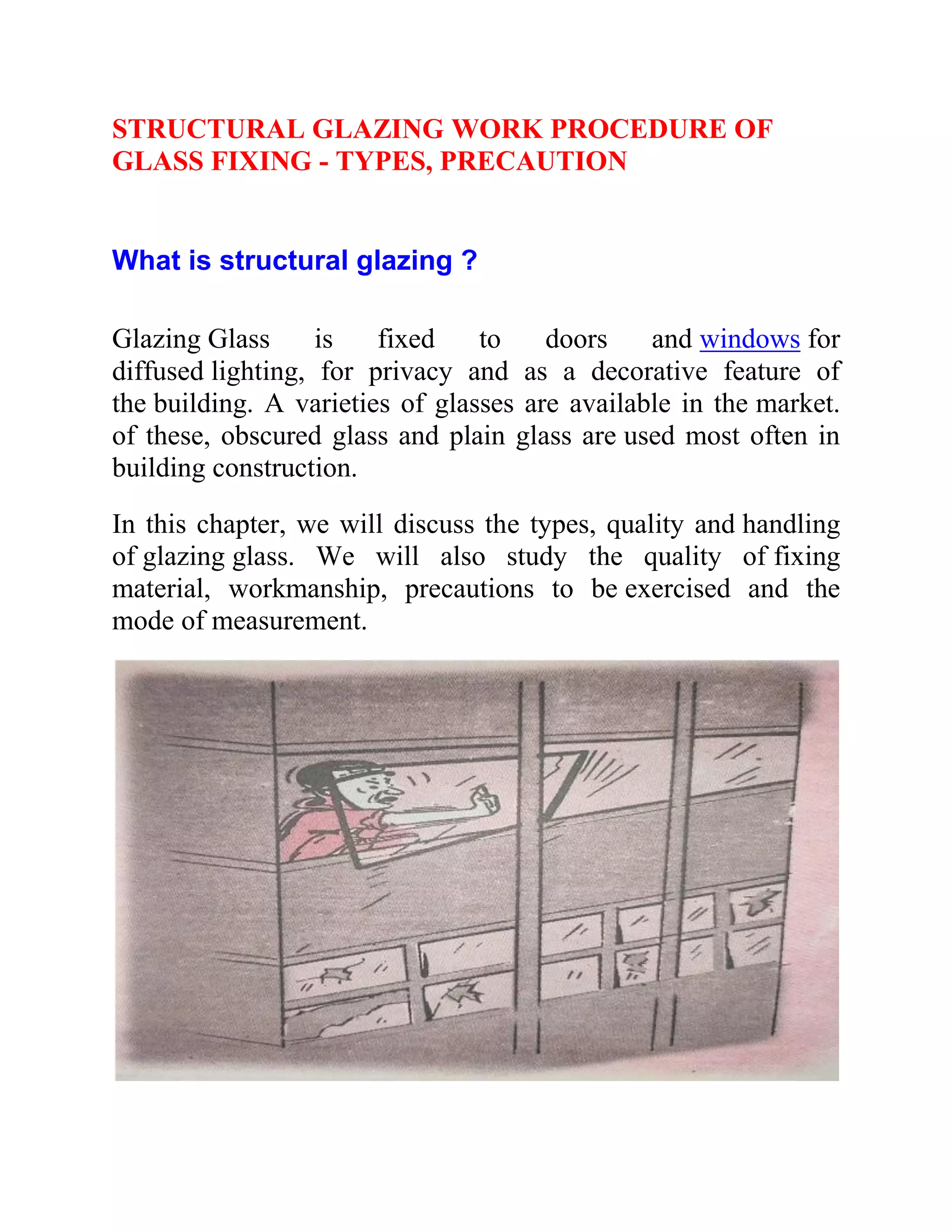 Structural glazing work procedure of glass fixing - types, precaution | PDF