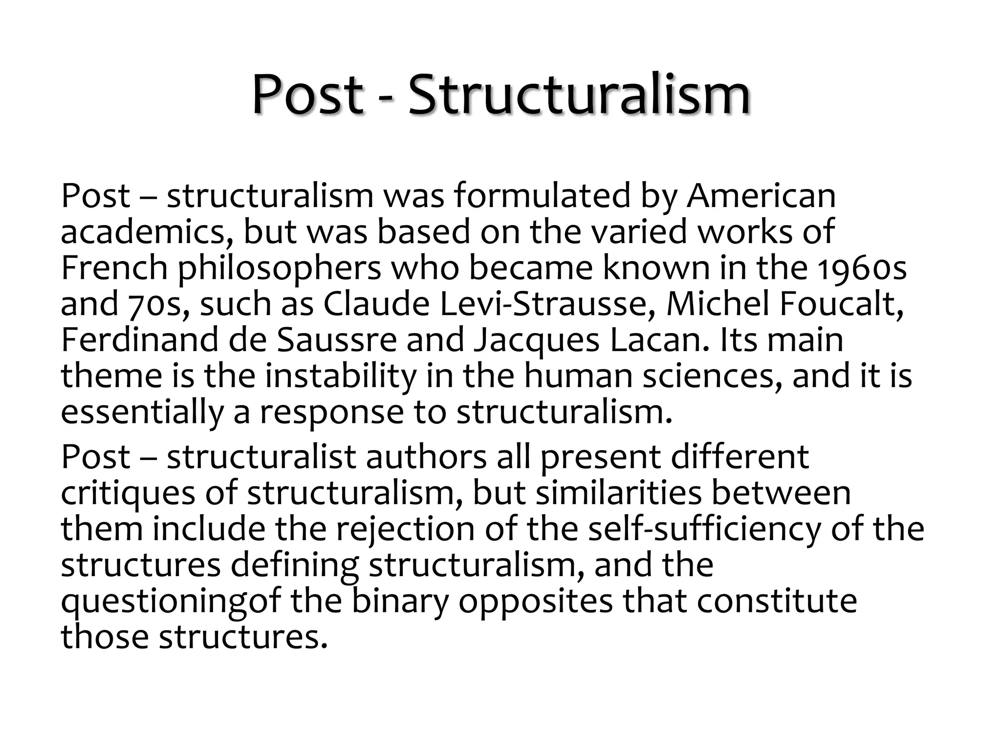 Structuralism and Post Structuralism | PPTX