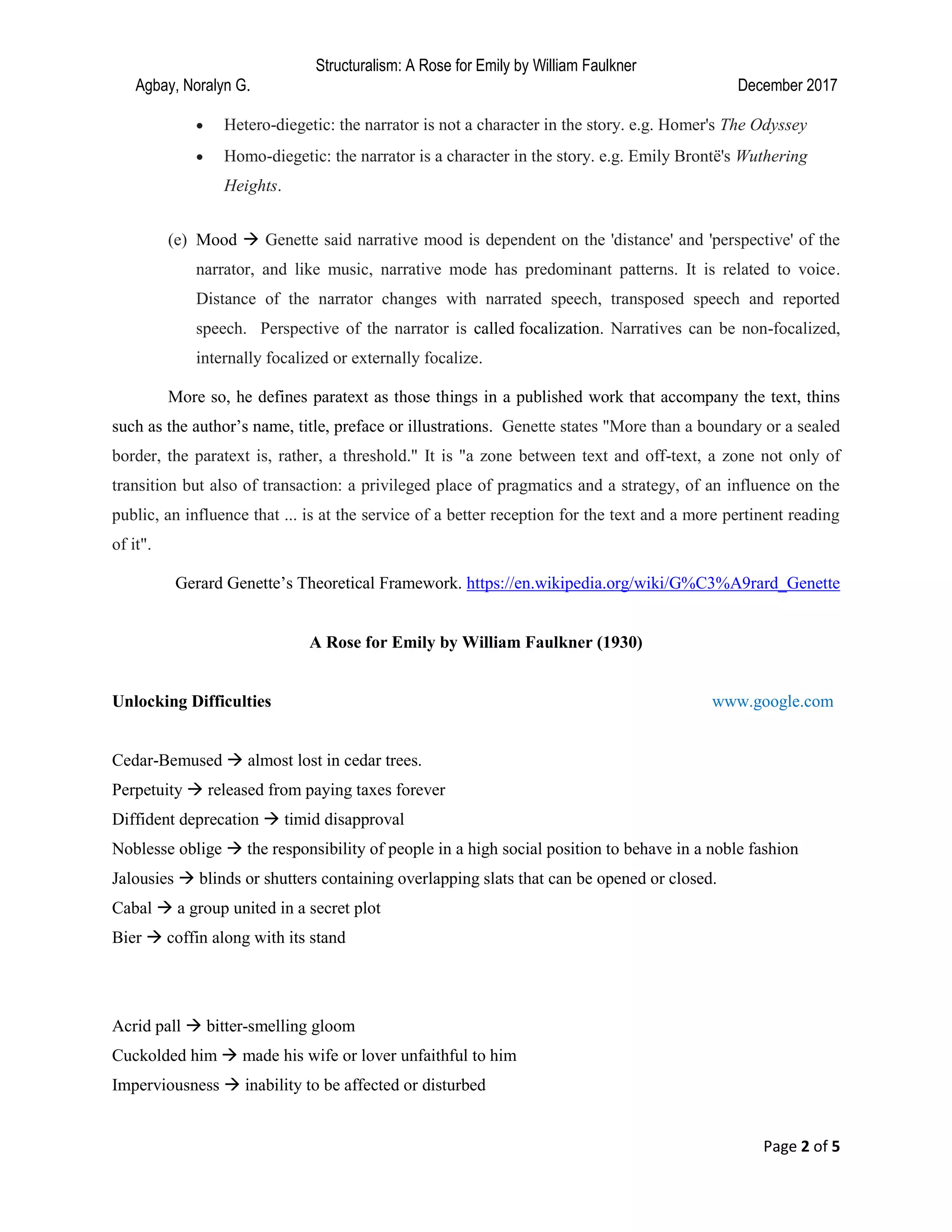 Structuralism a rose for emily by william faulkner | PDF