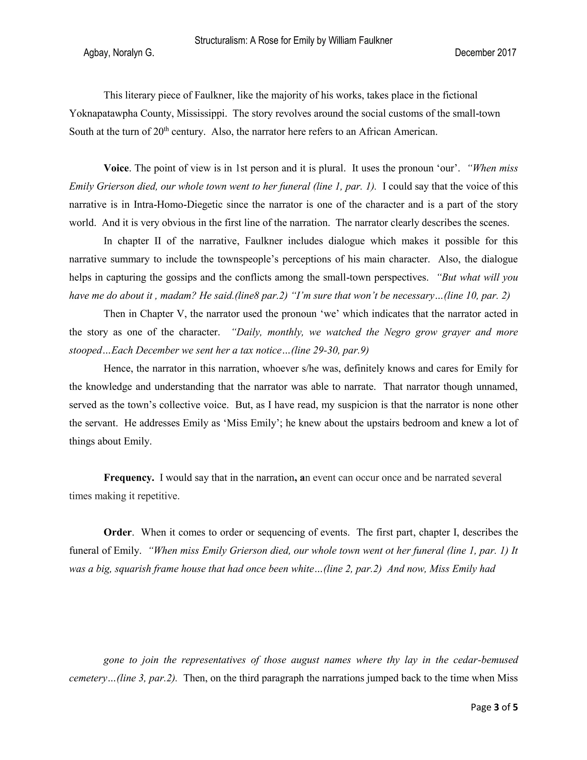Structuralism a rose for emily by william faulkner | PDF