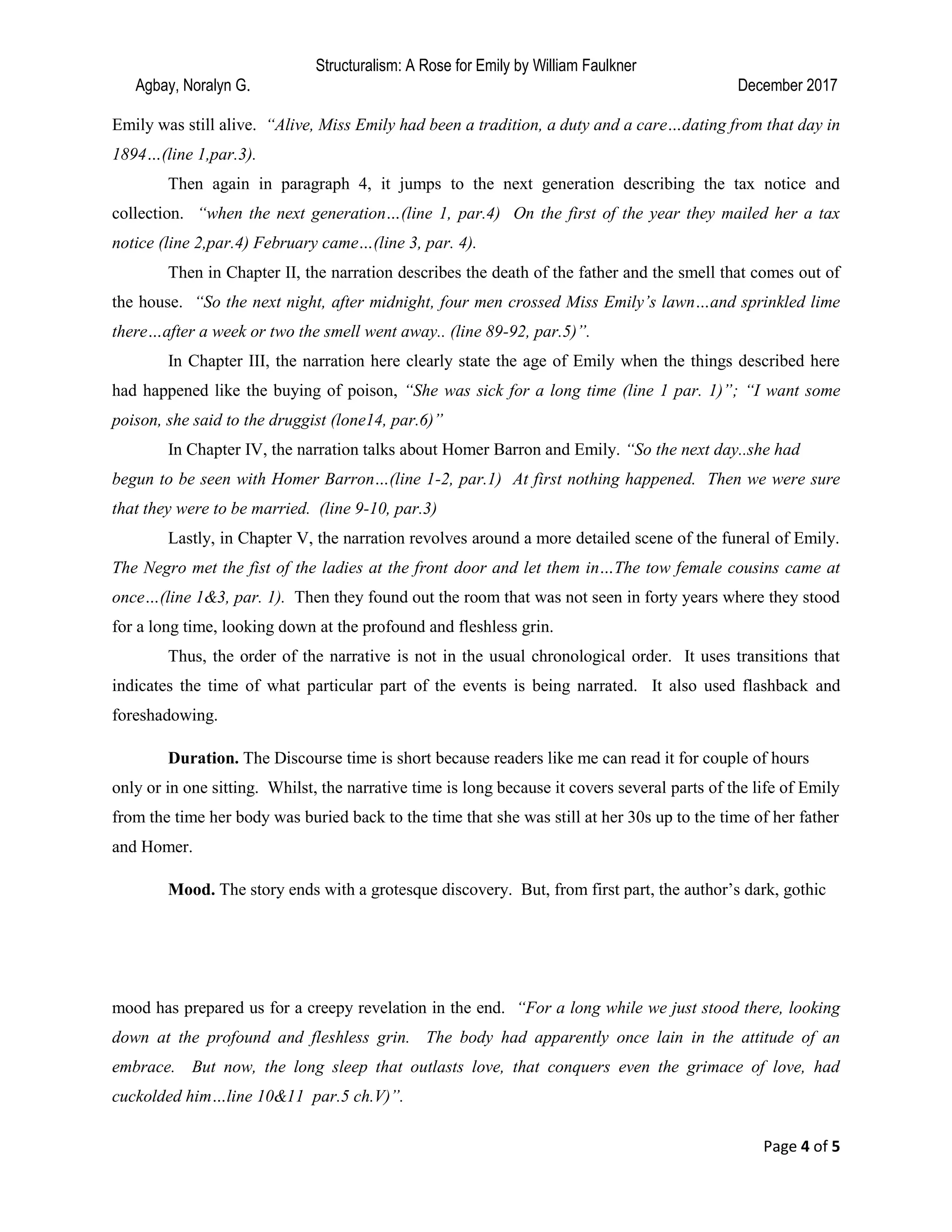 Structuralism a rose for emily by william faulkner | PDF