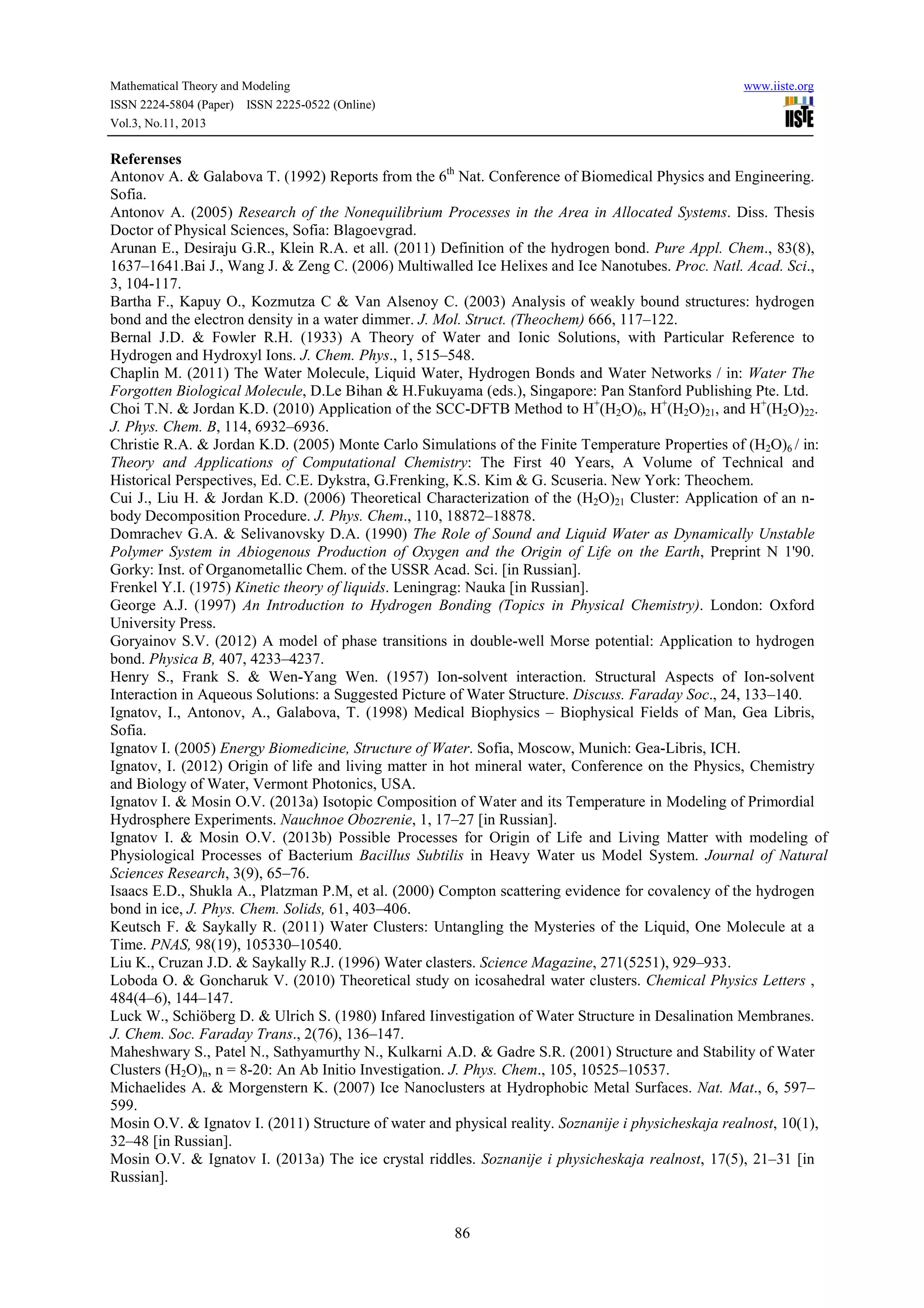 Structural mathematical models describing water clusters | PDF