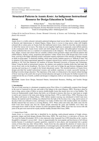 Structural patterns in asante kente an indigenous instructional resource for design education in ...