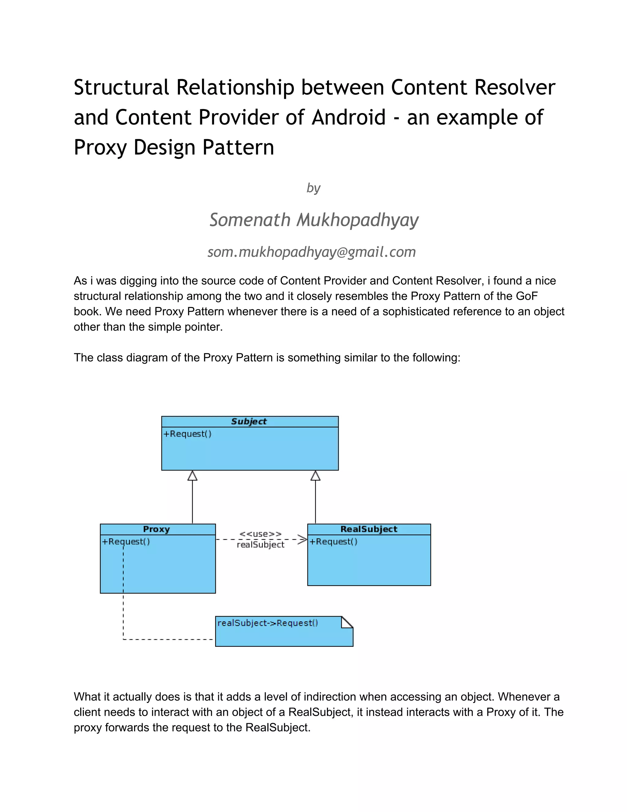 Structural Relationship between Content Resolver and Content Provider of Android - an example of ...
