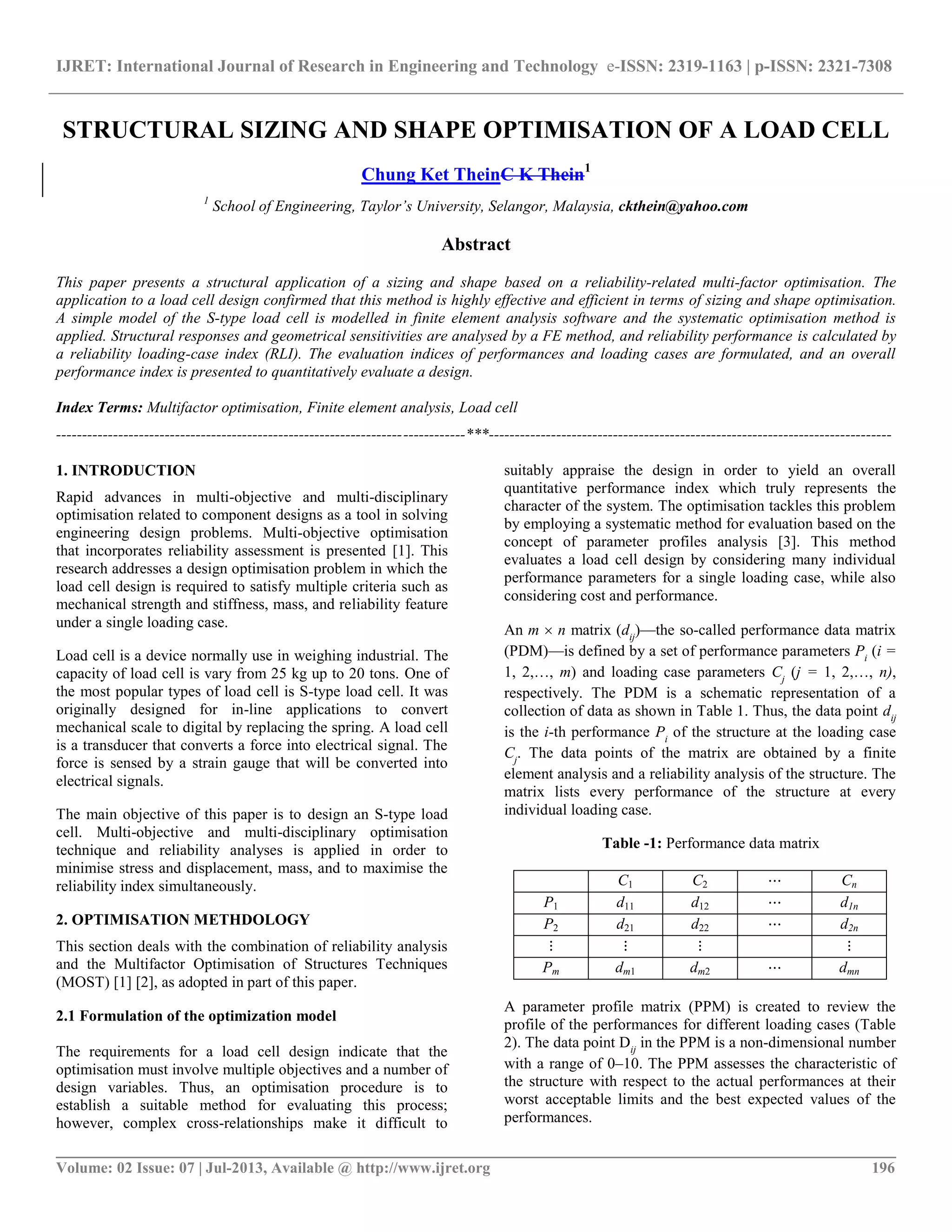 Structural sizing and shape optimisation of a load cell | PDF