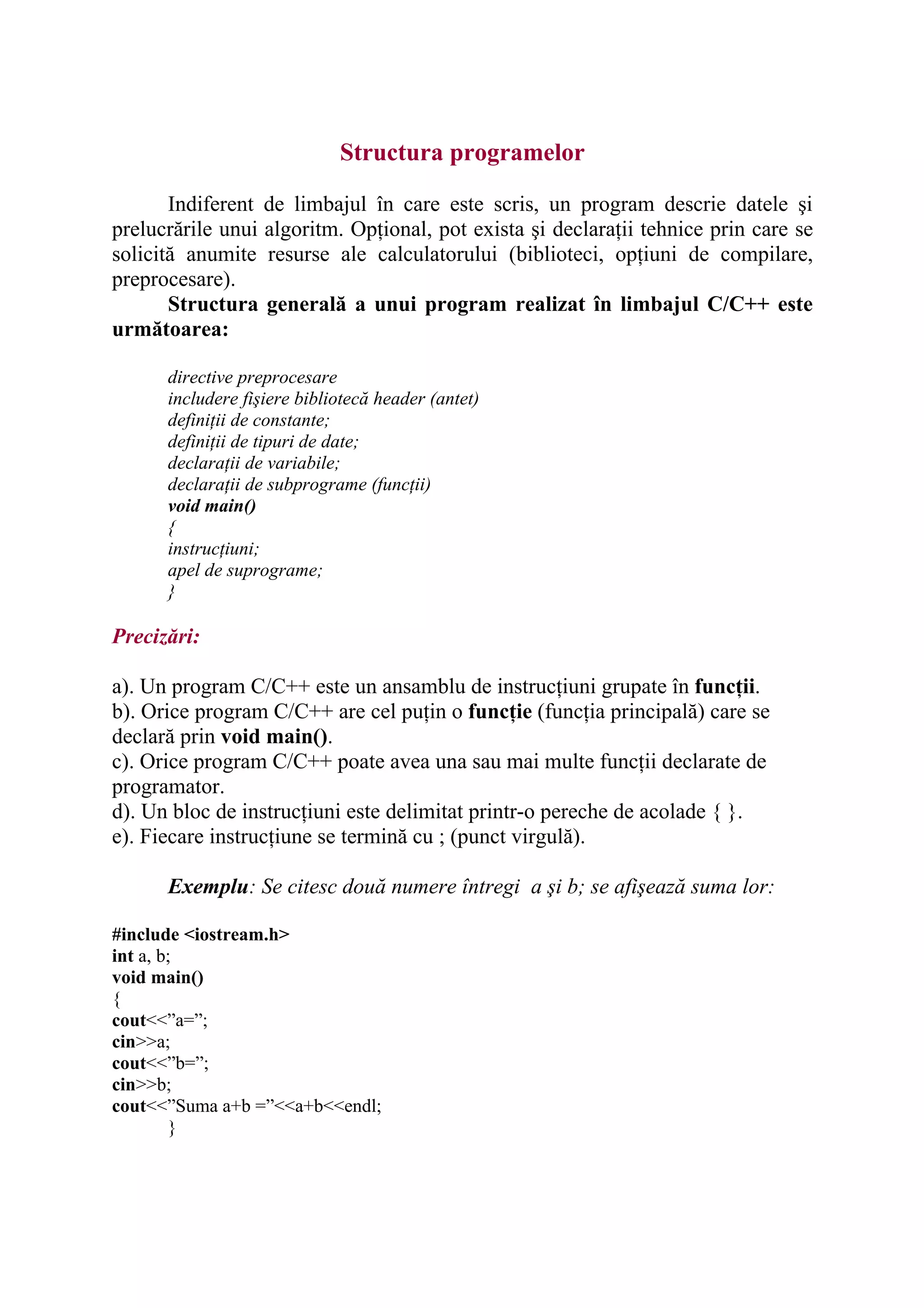 Structura programelor | DOC