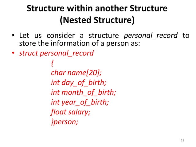 Structure in C | PPTX | Programming Languages | Computing