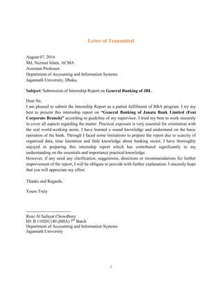 Structure, Internship report on General Banking activities of Janat ...