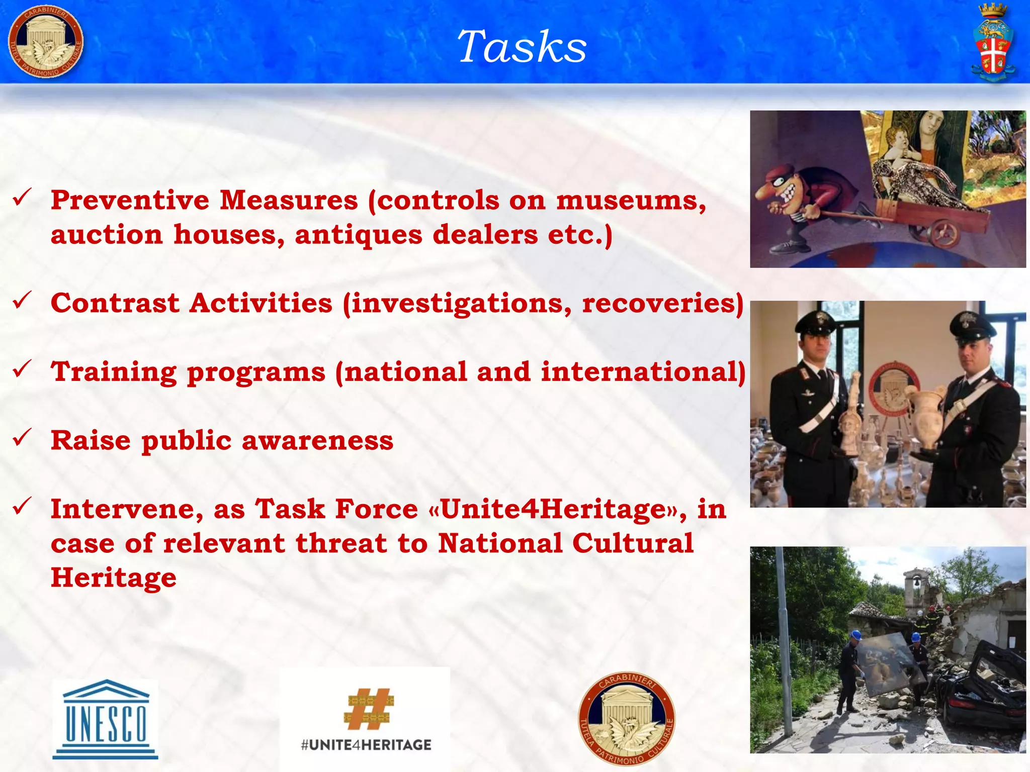 Structure and tasks of the “Comando Carabinieri Tutela Patrimonio ...