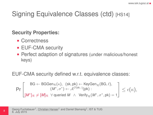 Structure Preserving Signatures On Equivalence Classes Ppt
