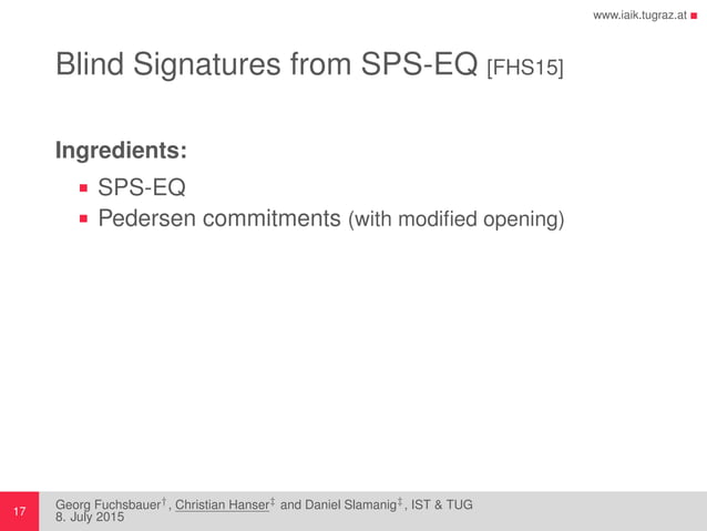 Structure Preserving Signatures On Equivalence Classes Ppt