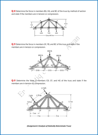 Structure analysis assignment 5 analysis of statically determinate truss | PDF