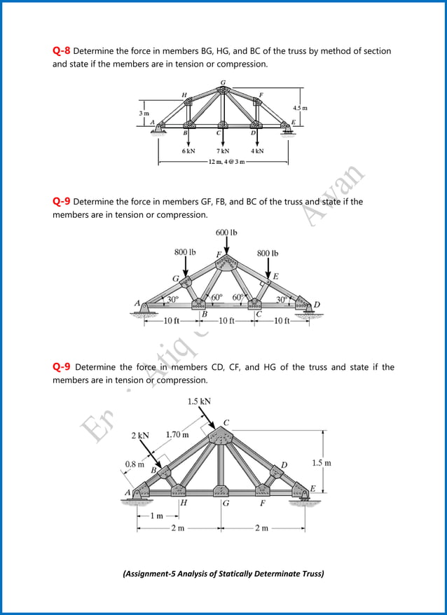 Structure analysis assignment 5 analysis of statically determinate truss | PDF