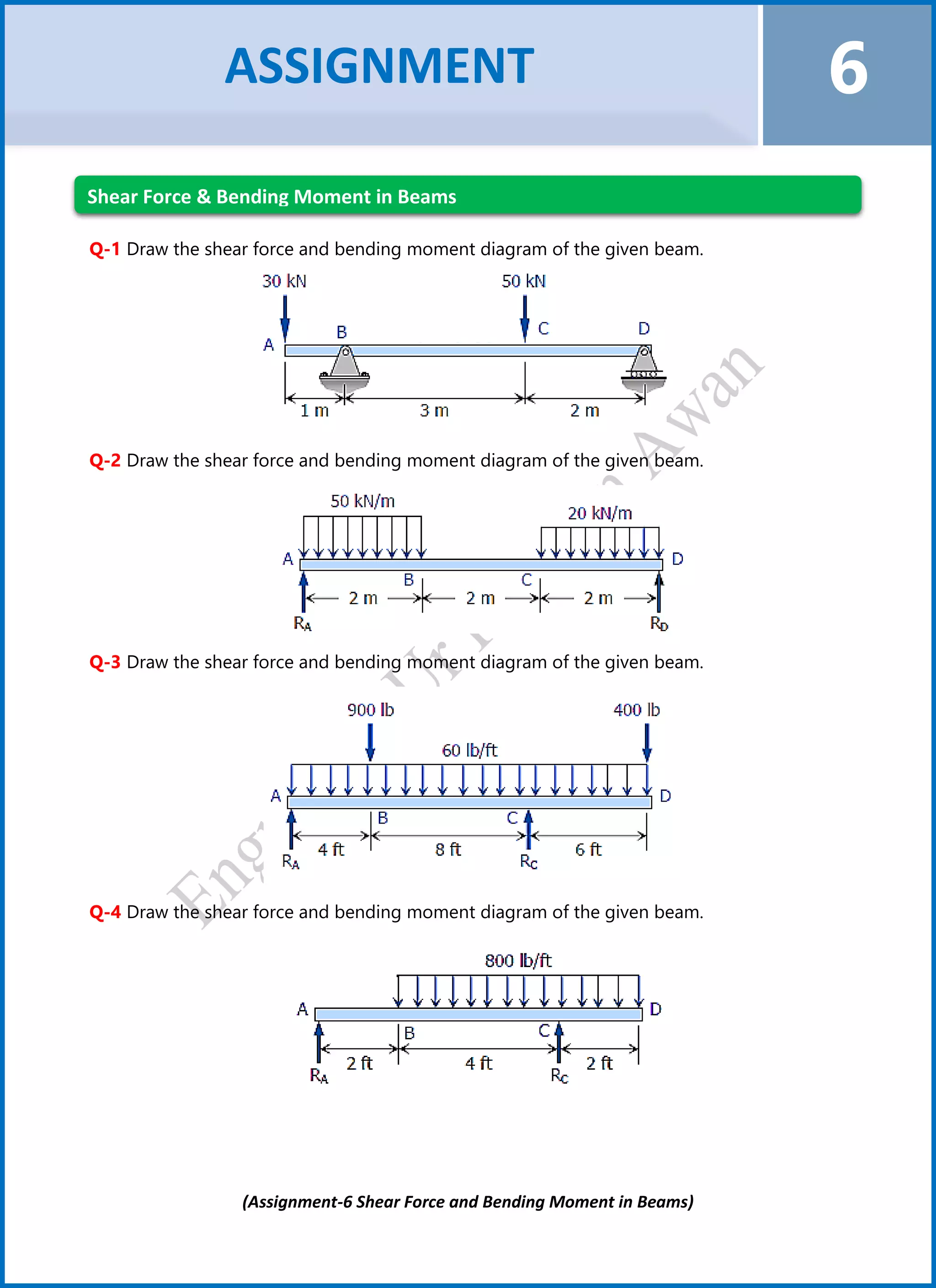 Structure analysis assignment 6 shear-force bending moment in beams | PDF