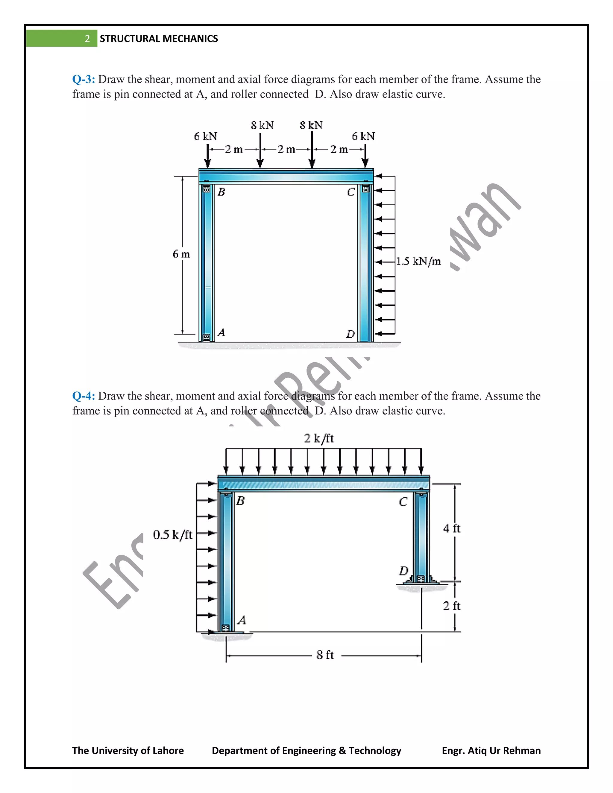Structure Analysis Assignment 7 Determinate Frame Analysis Pdf