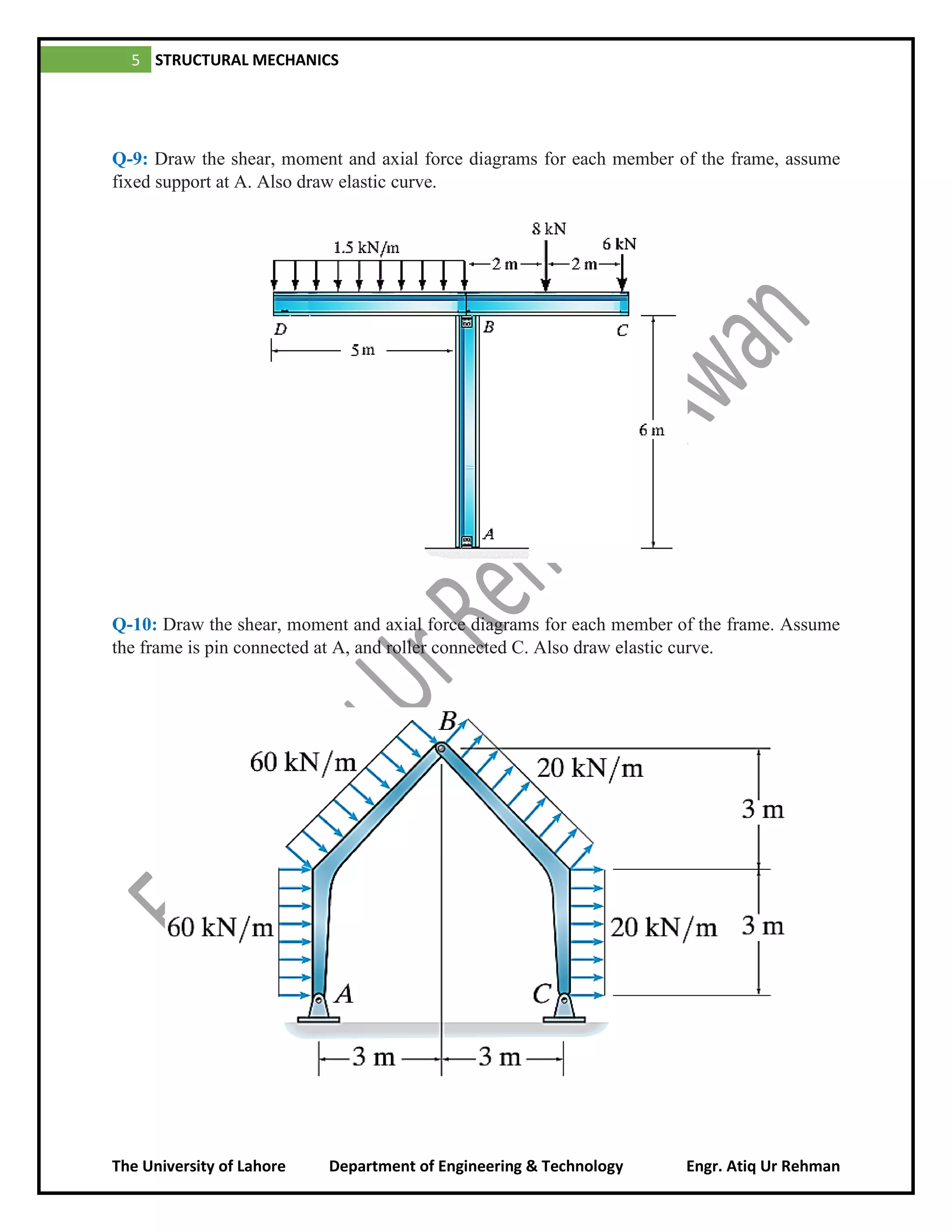 Structure Analysis Assignment 7 Determinate Frame Analysis Pdf