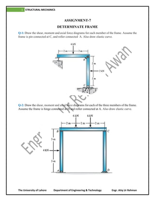 Structure analysis assignment 7 determinate frame analysis | PDF