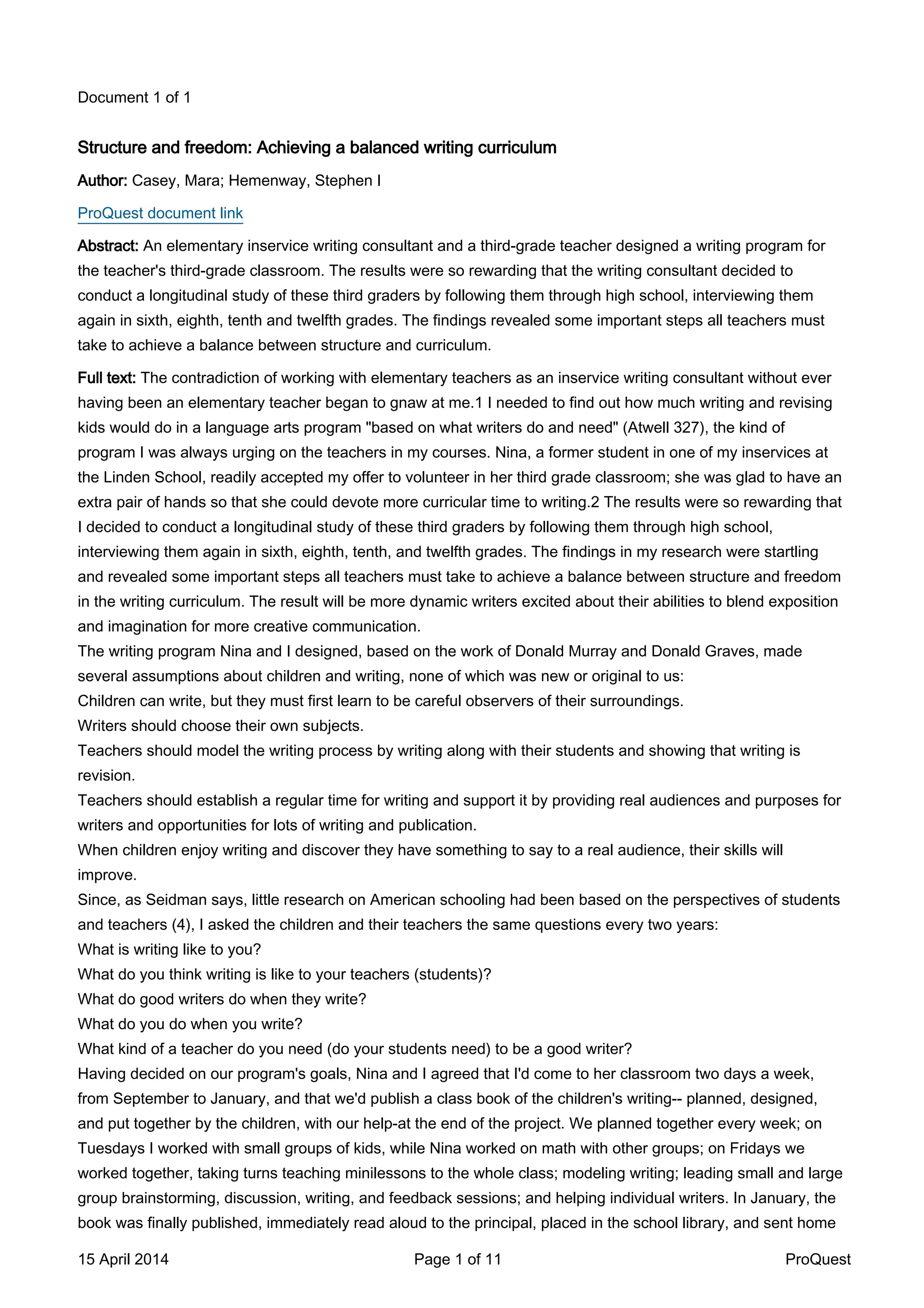 Structure and freedom achieving a balanced writing curriculum | PDF