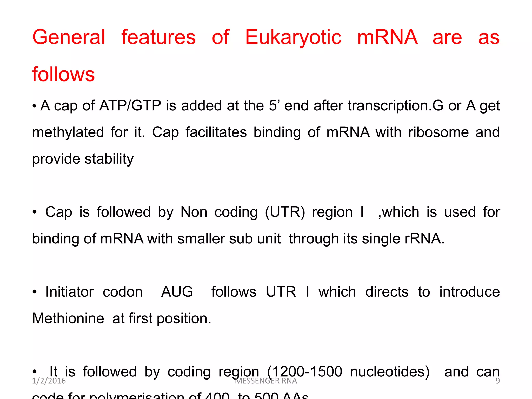 Structure and function of Messenger RNA (mRNA ) | PPTX