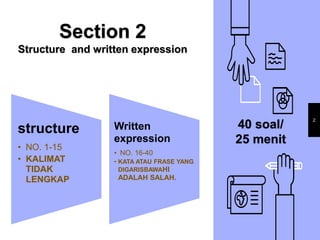 STRUCTURE AND WRITTEN EXPRESSION materi pelatihan dasar TOEFL | PPTX