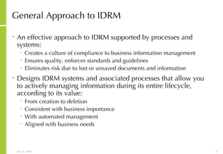 Structured Approach To Implementing Information And Records Management ...