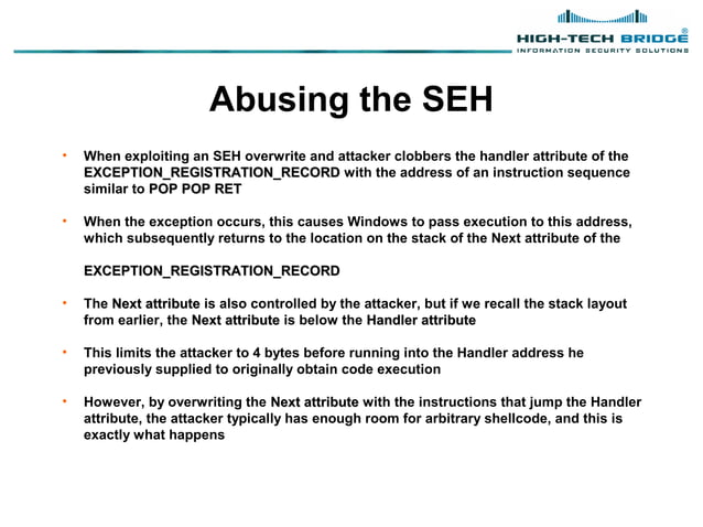 Structured Exception Handler Exploitation Ppt 