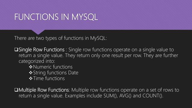 Structured query language functions | PPTX