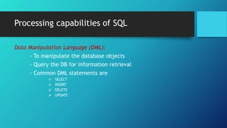 Structured query language(sql)ppt | PPTX | Databases | Computer Software and Applications