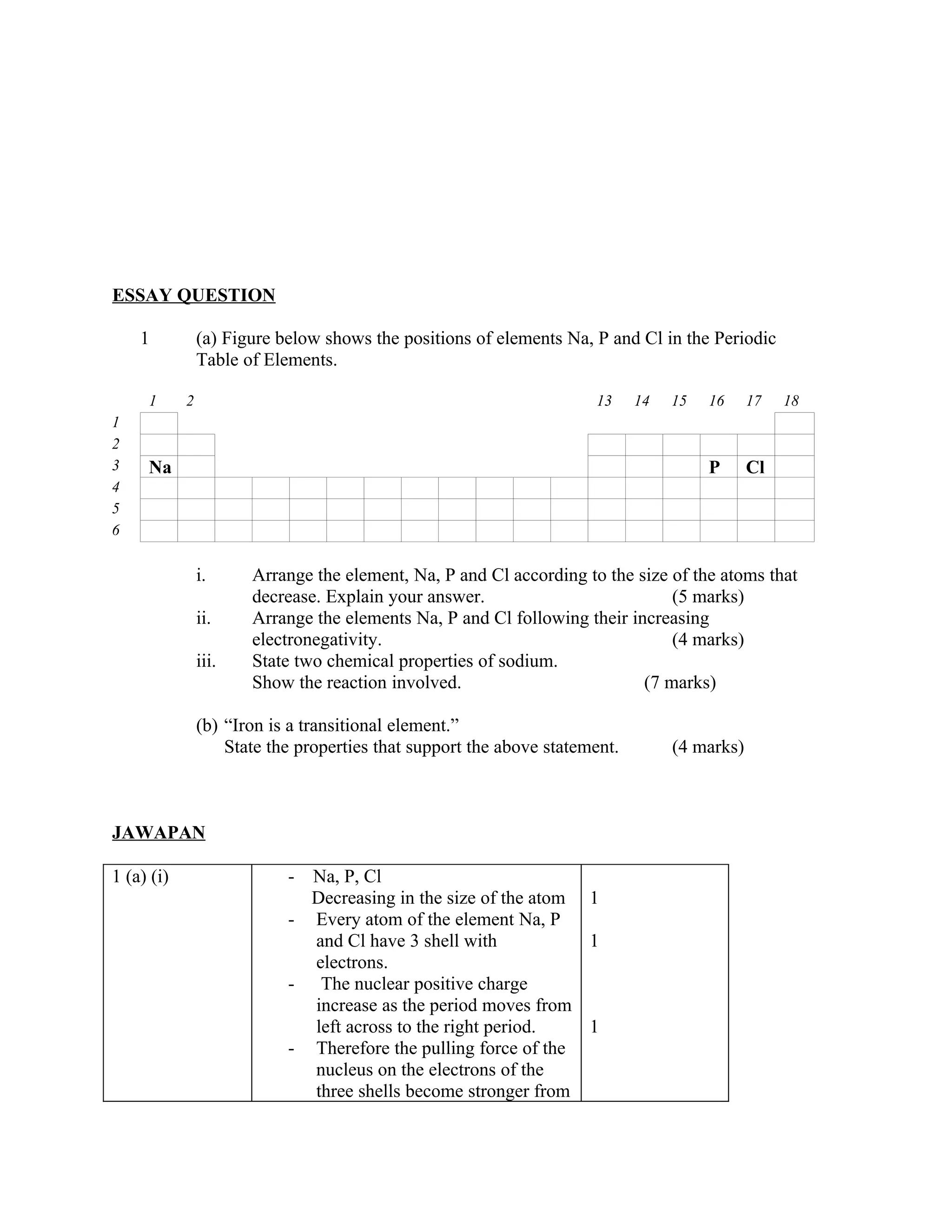 Structure & essay Questions (periodic table of element) | DOC