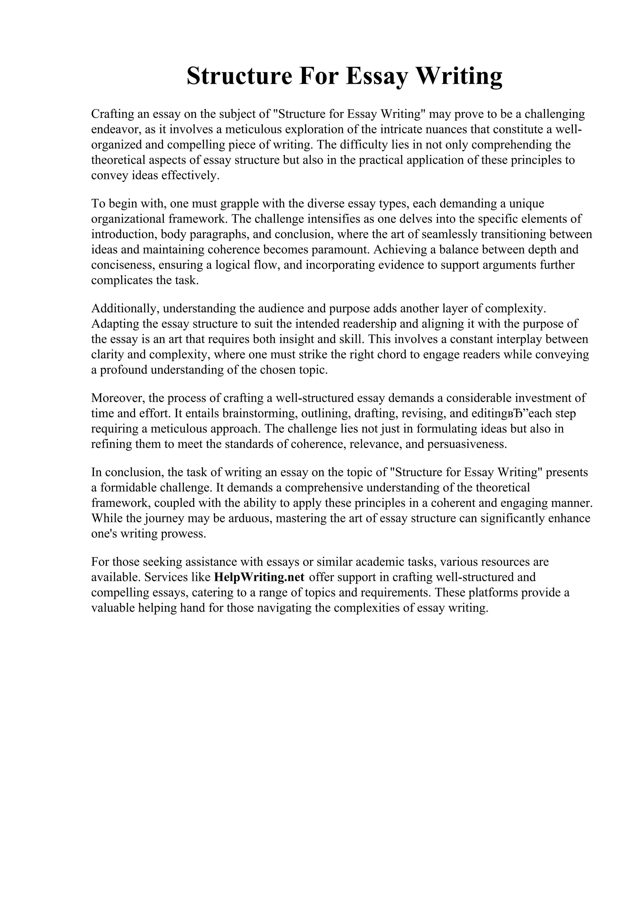 Structure For Essay Writing | PDF