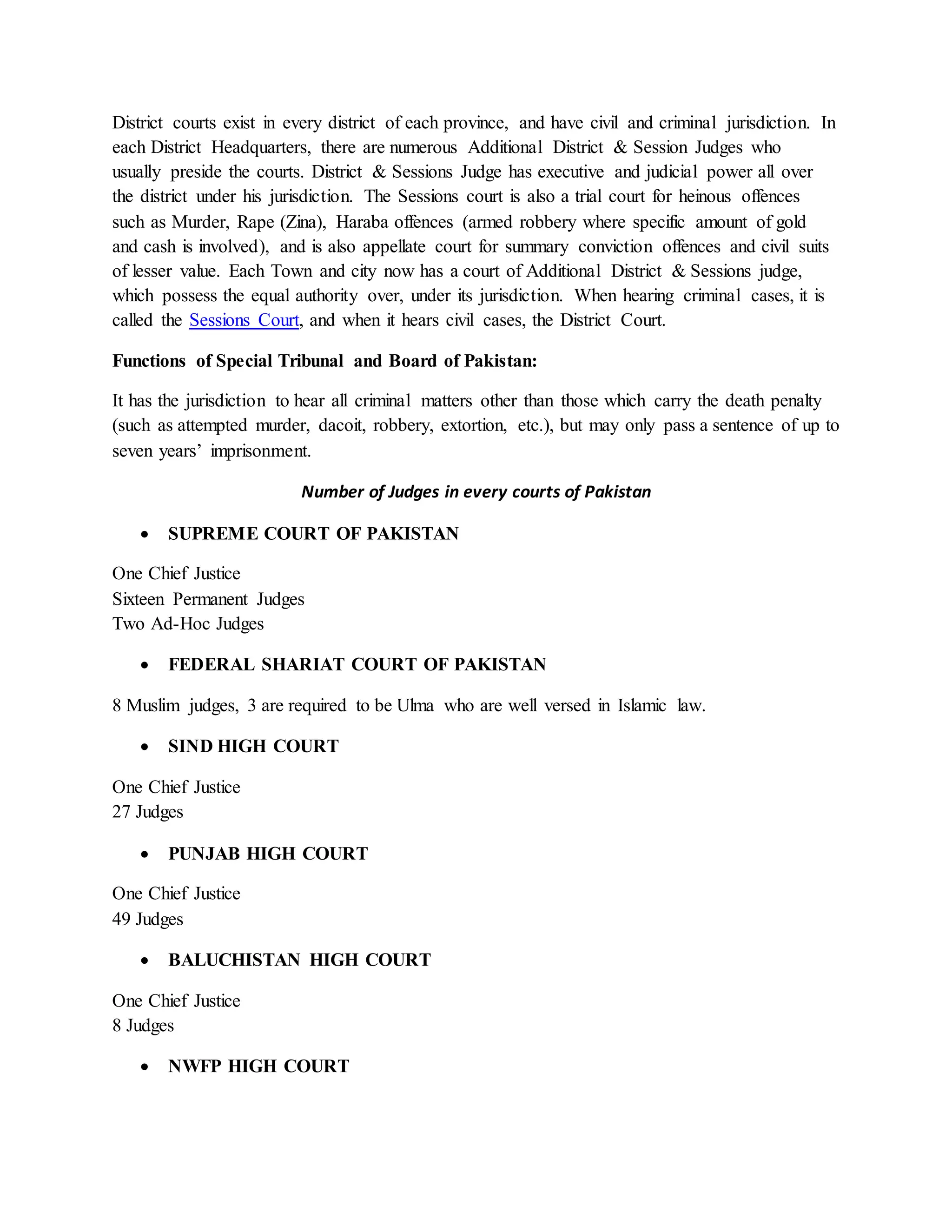 Structure, hierarchy and functions of pakistani courts | DOCX