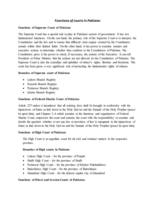 Structure, hierarchy and functions of pakistani courts | DOCX