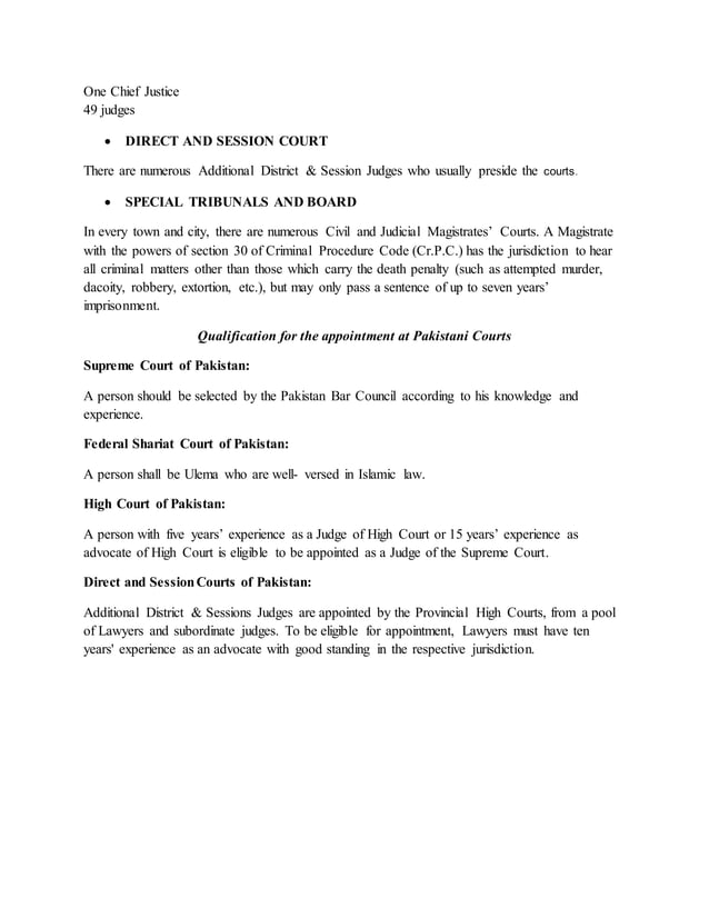 Structure, hierarchy and functions of pakistani courts | DOCX