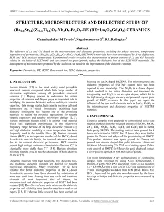 Structure, microstructure and dielectric study of (ba0.6 sr0.4)(zr0.6ti0.4)o3 nb2o5-fe2o3-re (re ...